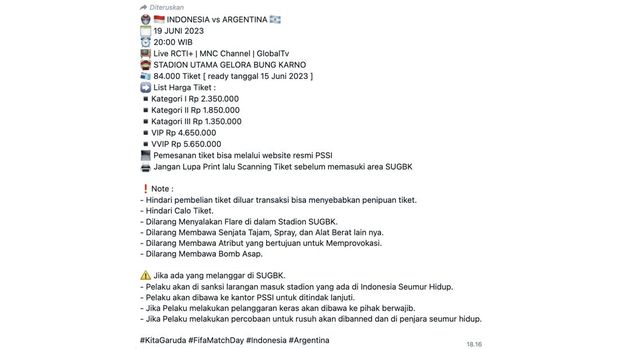 PSSI Bantah Harga Tiket Timnas Indonesia vs Argentina yang Beredar di Medsos - Forum Keadilan