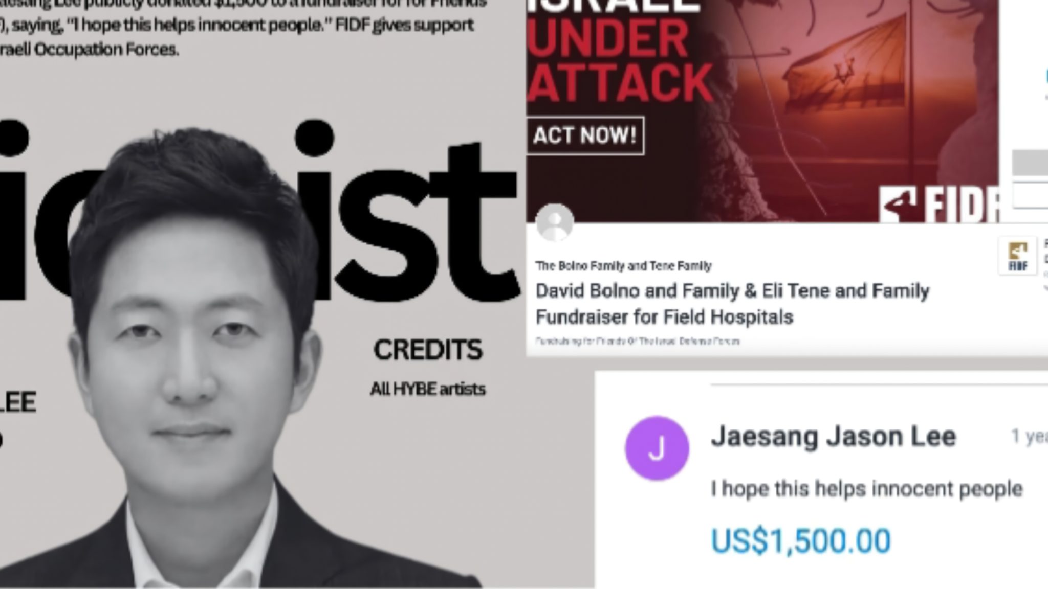 CEO HYBE Jason Lee Jaesang Diduga Memberikan Donasi ke Militer Israel - Forum Keadilan